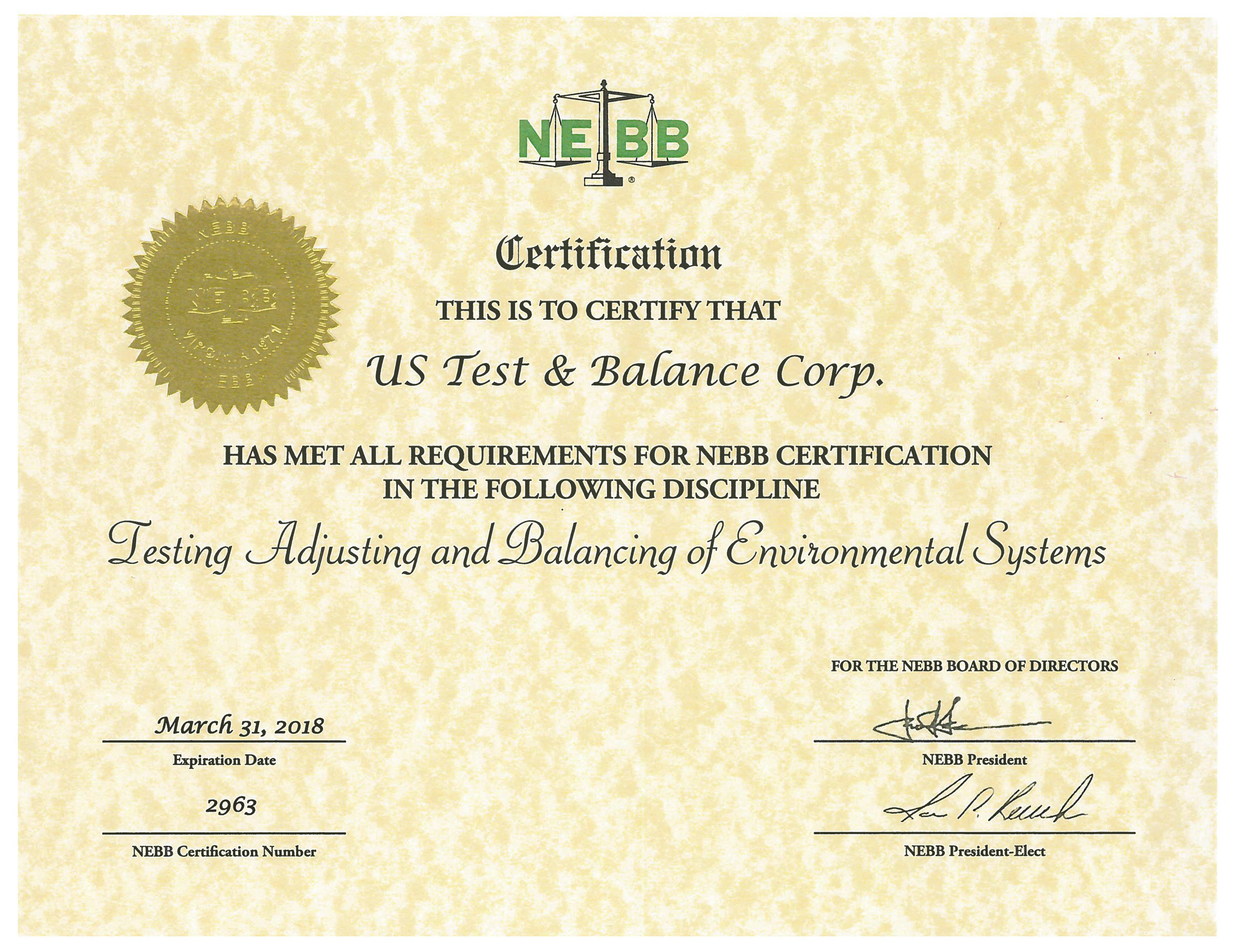 US Test & Balance | Certifications