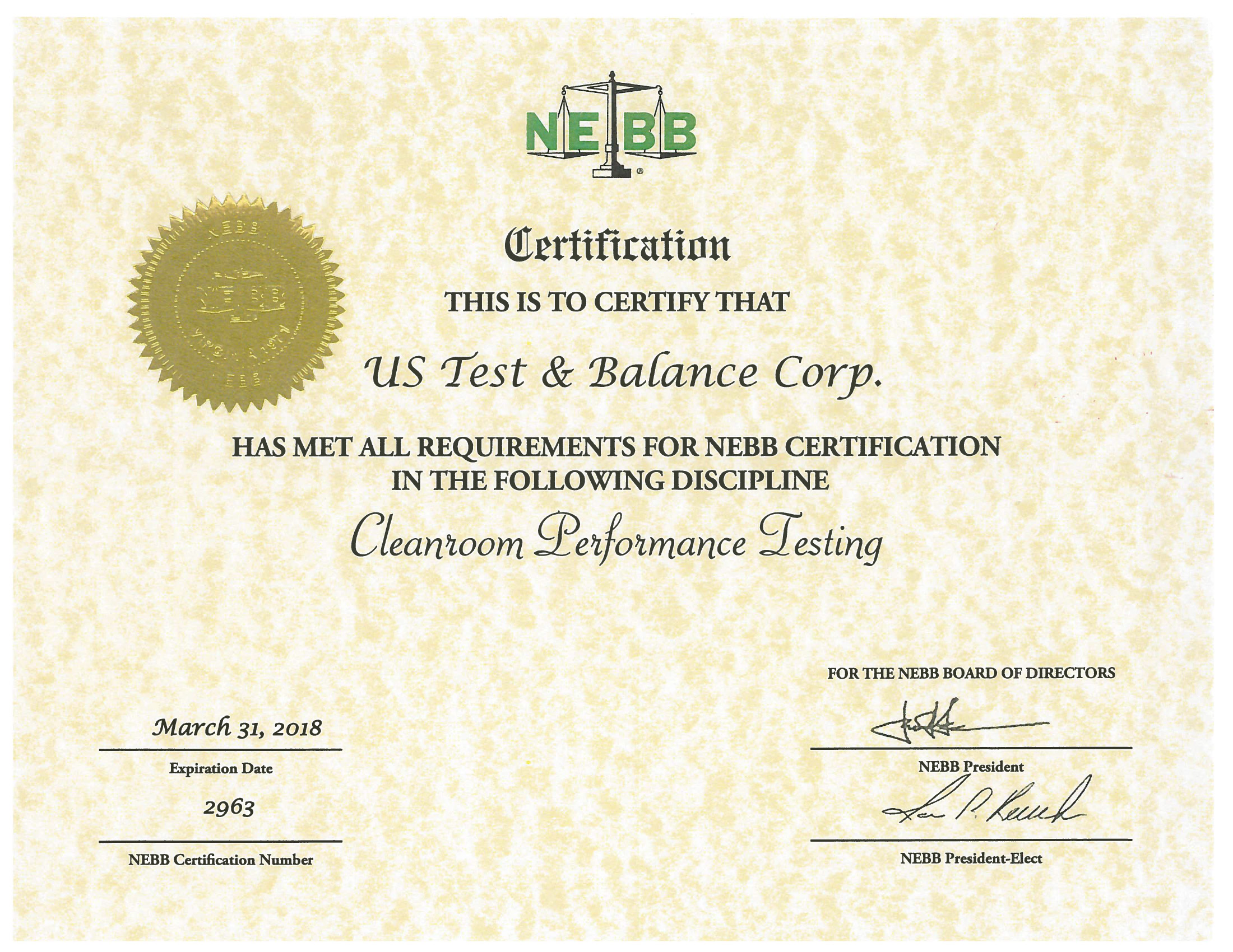 US Test & Balance | Certifications